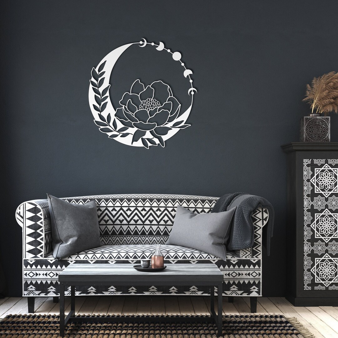 Metal Moon Phases Wall Art, Flower Moon Wall Art, Celestial Wall Decor ...