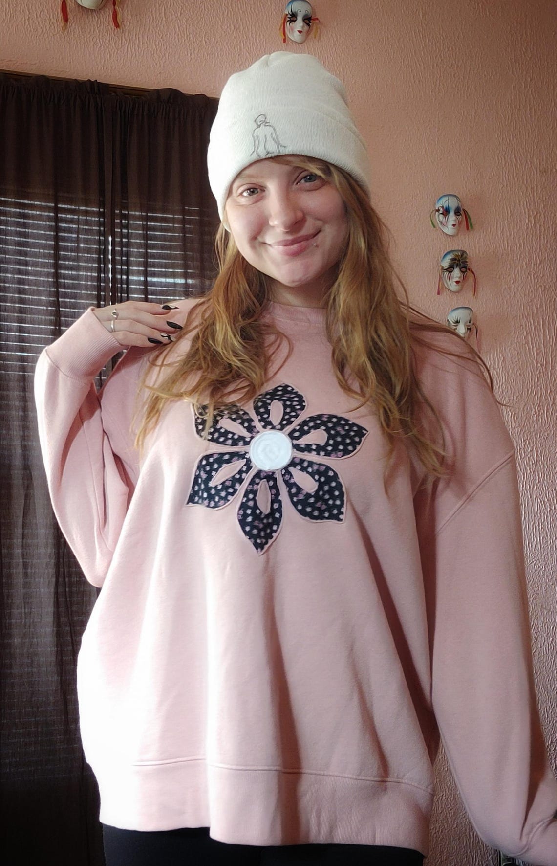 Pink Floral Reverse Applique Embroidered Sweatshirt - Etsy