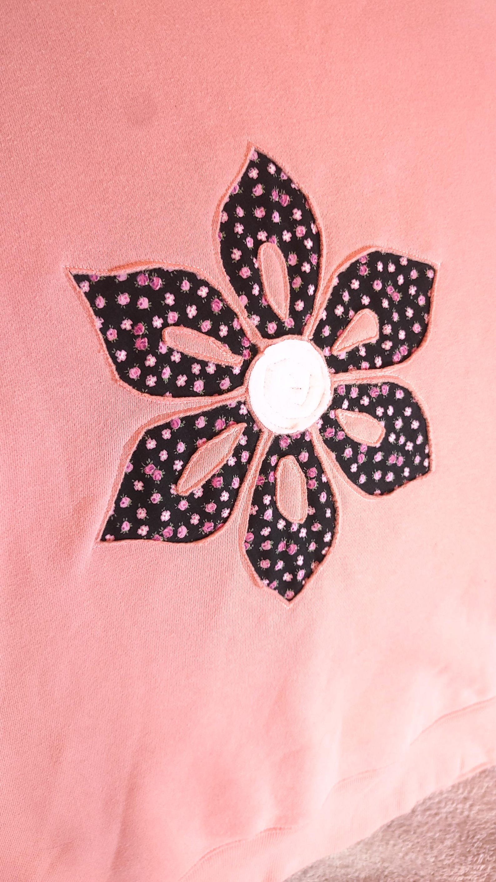Pink Floral Reverse Applique Embroidered Sweatshirt - Etsy