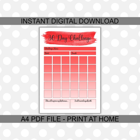 30 Day Challenge Chart Tracker Instant Digital Download | Etsy