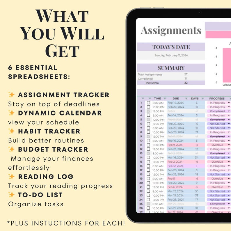 Academic Student Planner: Google Sheets Spreadsheet Template for School ...
