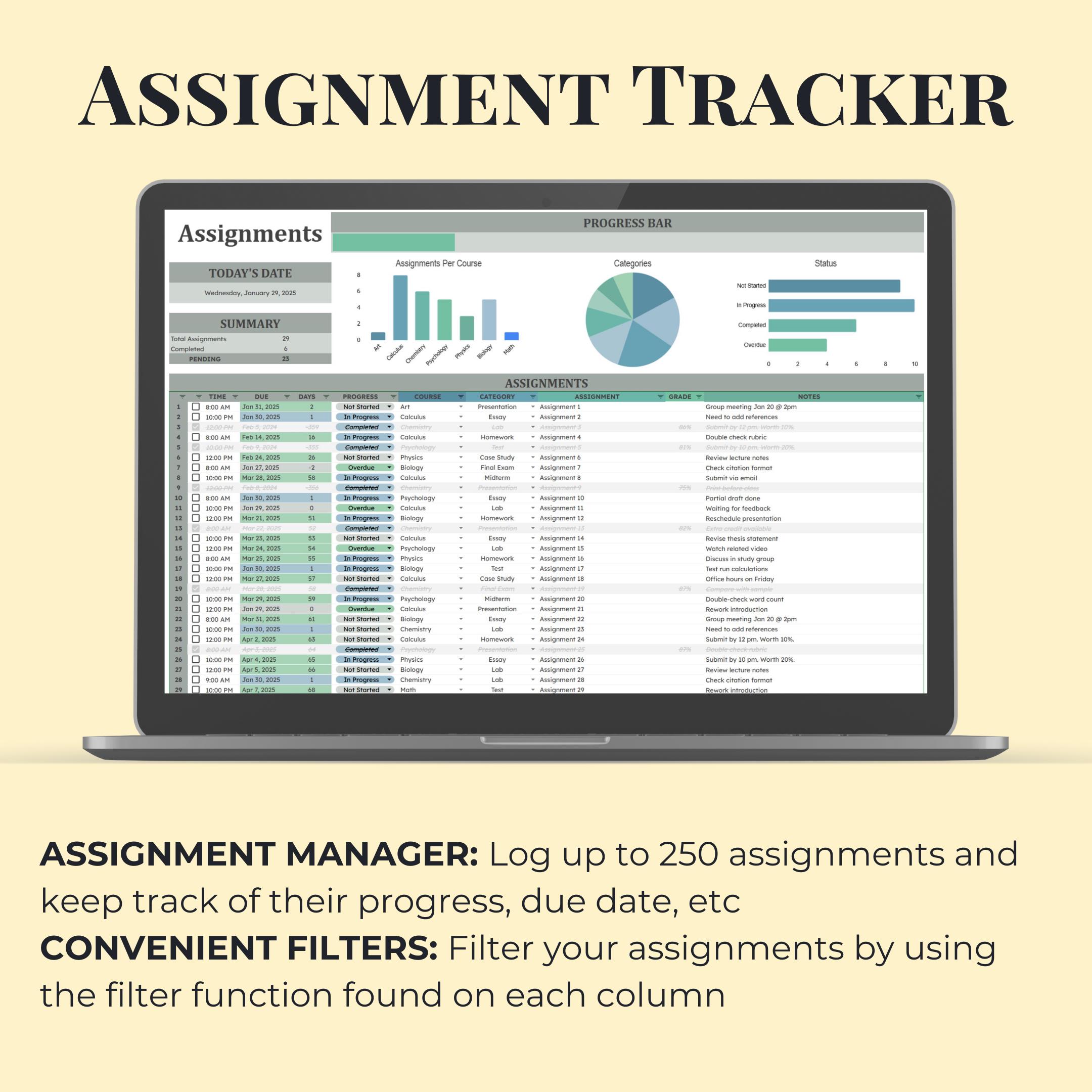 Academic Student Planner: Google Sheets Spreadsheet Template for School ...