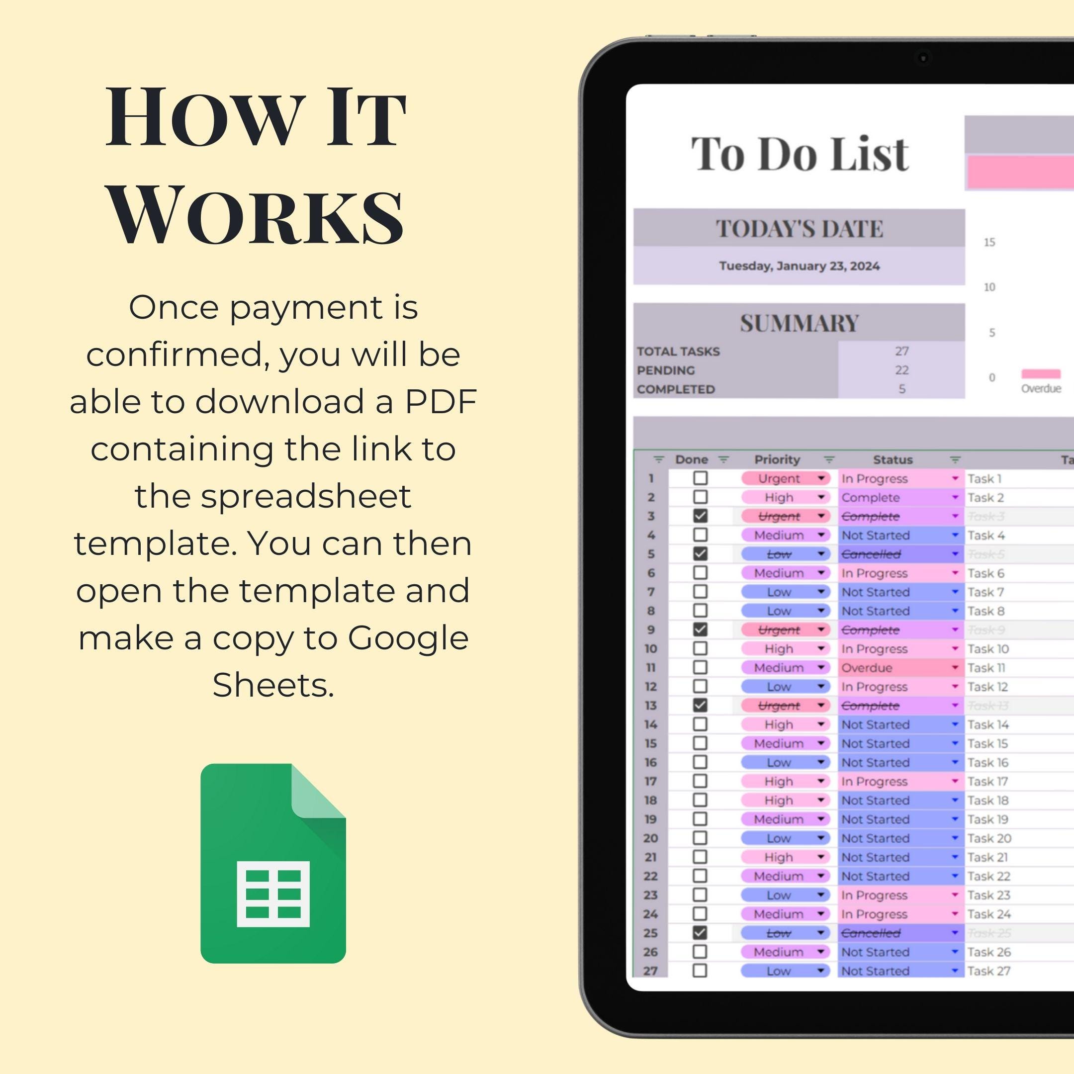 Google Sheets Task Tracker Template to Do List Task Manager ...