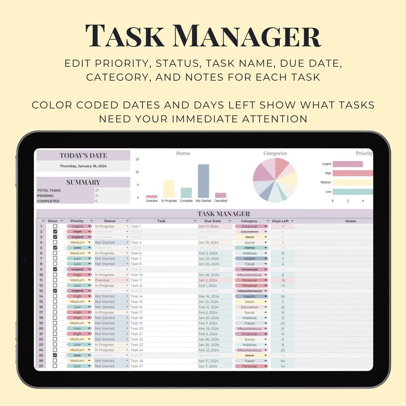 Google Sheets to Do List, Task Tracker, Assignment Tracker Spreadsheet ...
