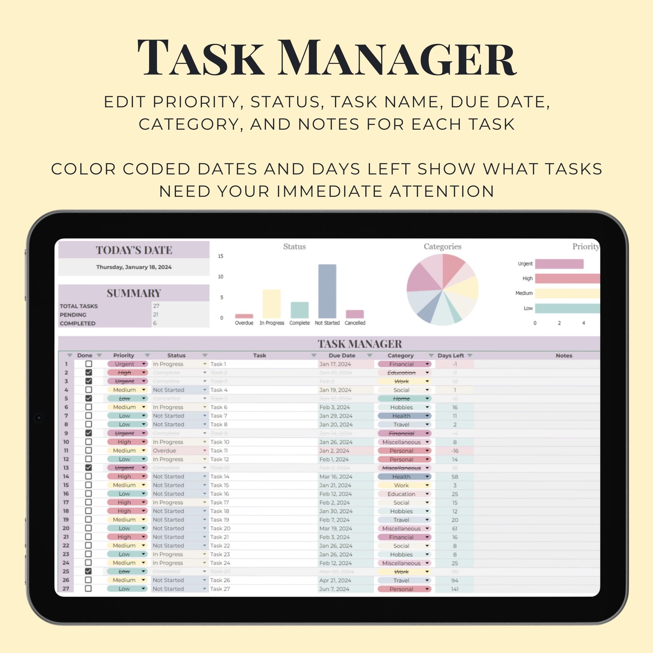 Google Sheets to Do List, Task Tracker, Assignment Tracker Spreadsheet ...