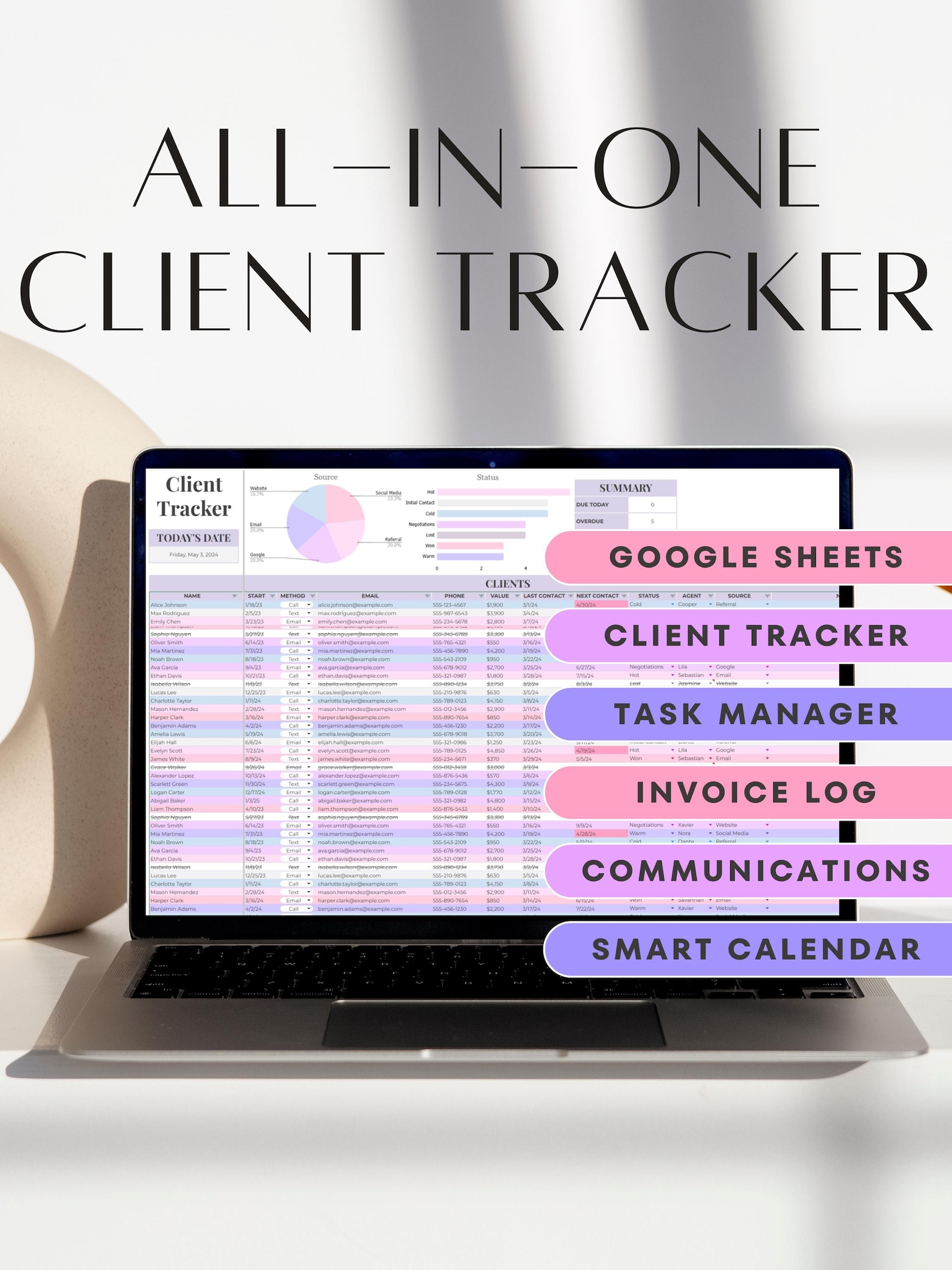 Google Sheets CRM Client & Task Tracker Invoice Customer Payment ...