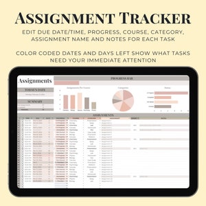 Google Sheets Assignment Tracker Neutral Student Planner Academic ...