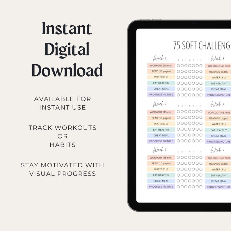 75 Day Soft Challenge Tracker: Printable A5 & US Letter Size Planner ...