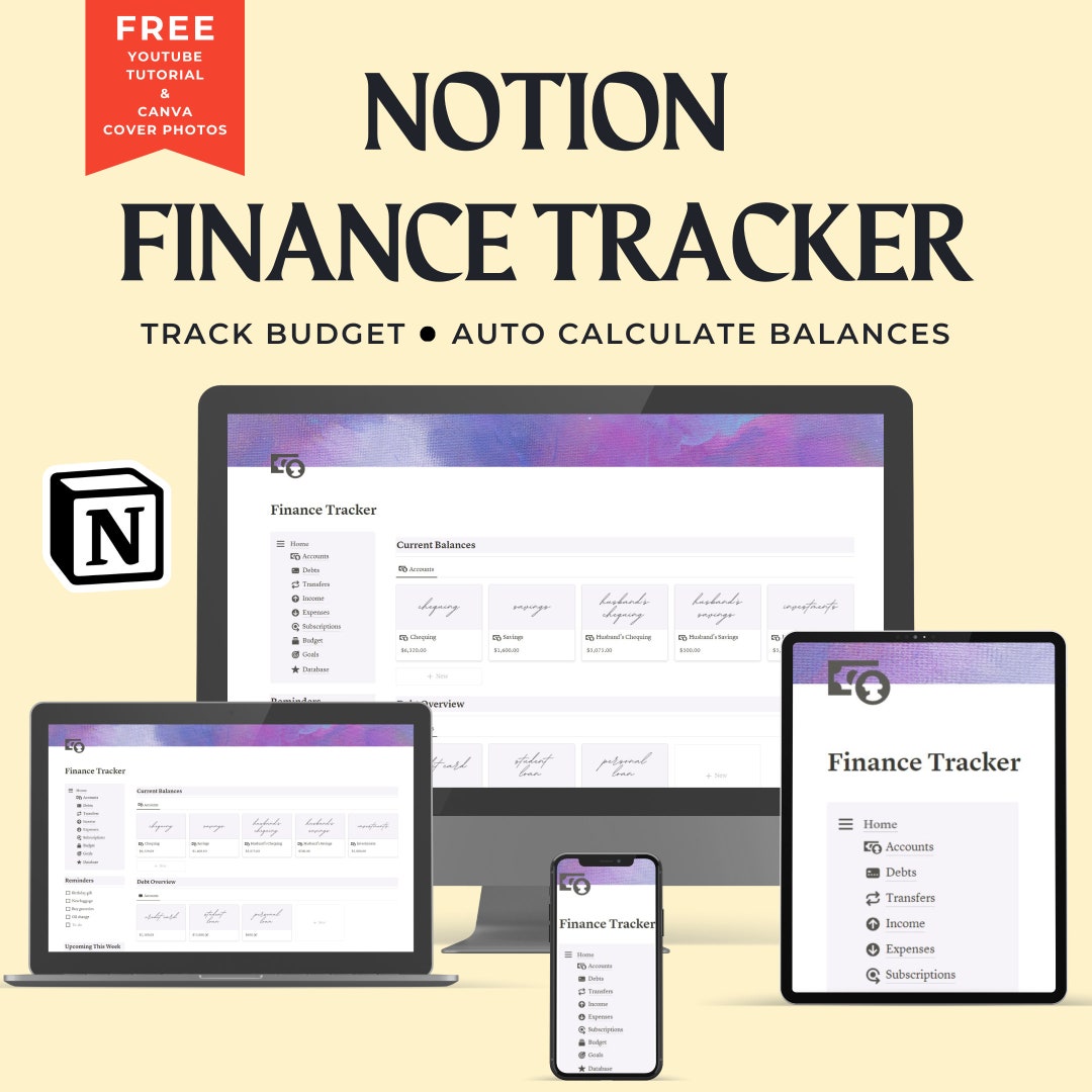 Aesthetic Notion Budget Template Purple Notion Finance Template ...