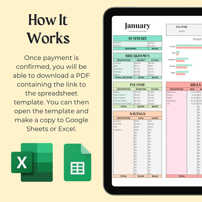 Expense Tracker Spreadsheet, Simple Budget Planner for Google Sheets ...