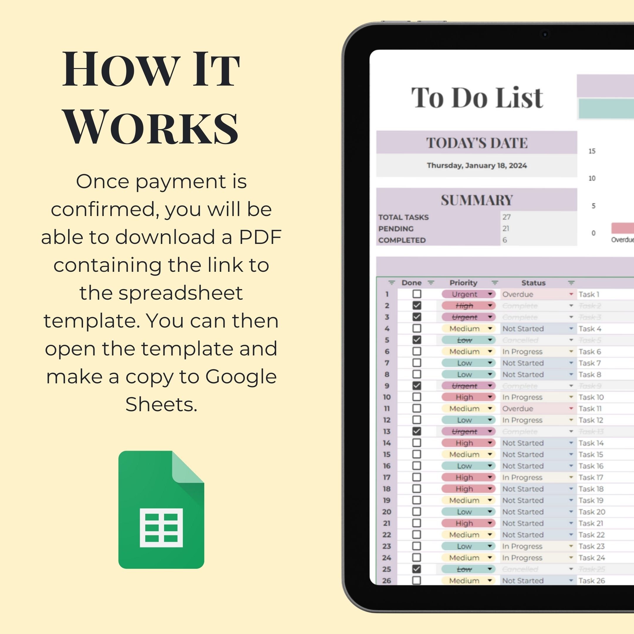Google Sheets to Do List, Task Tracker, Assignment Tracker Spreadsheet ...