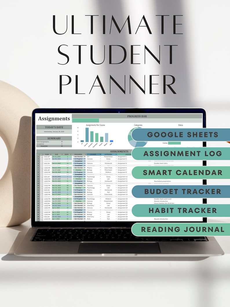 Academic Student Planner: Google Sheets Spreadsheet Template for School ...