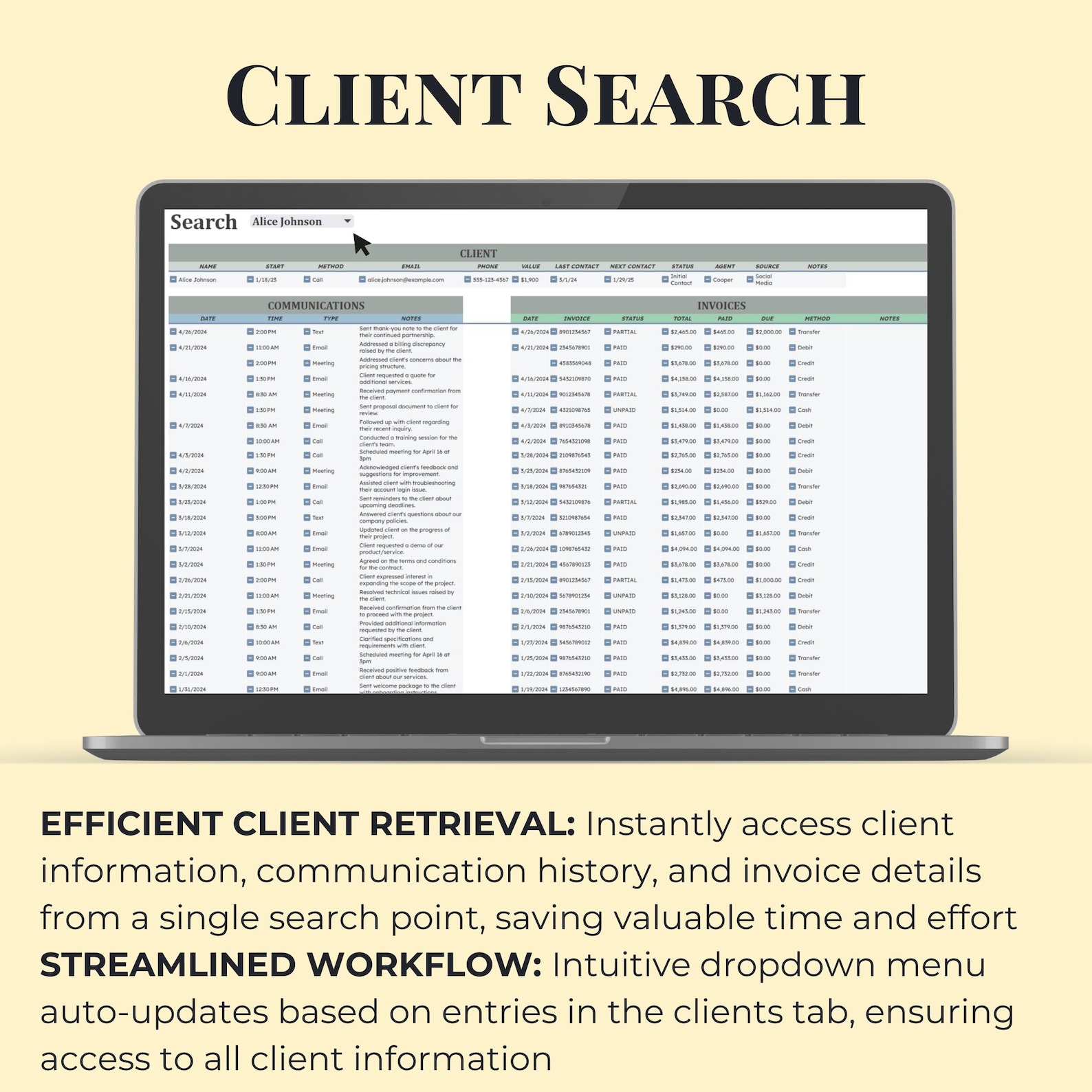 Google Sheets CRM Client & Task Tracker Invoice Customer Payment ...