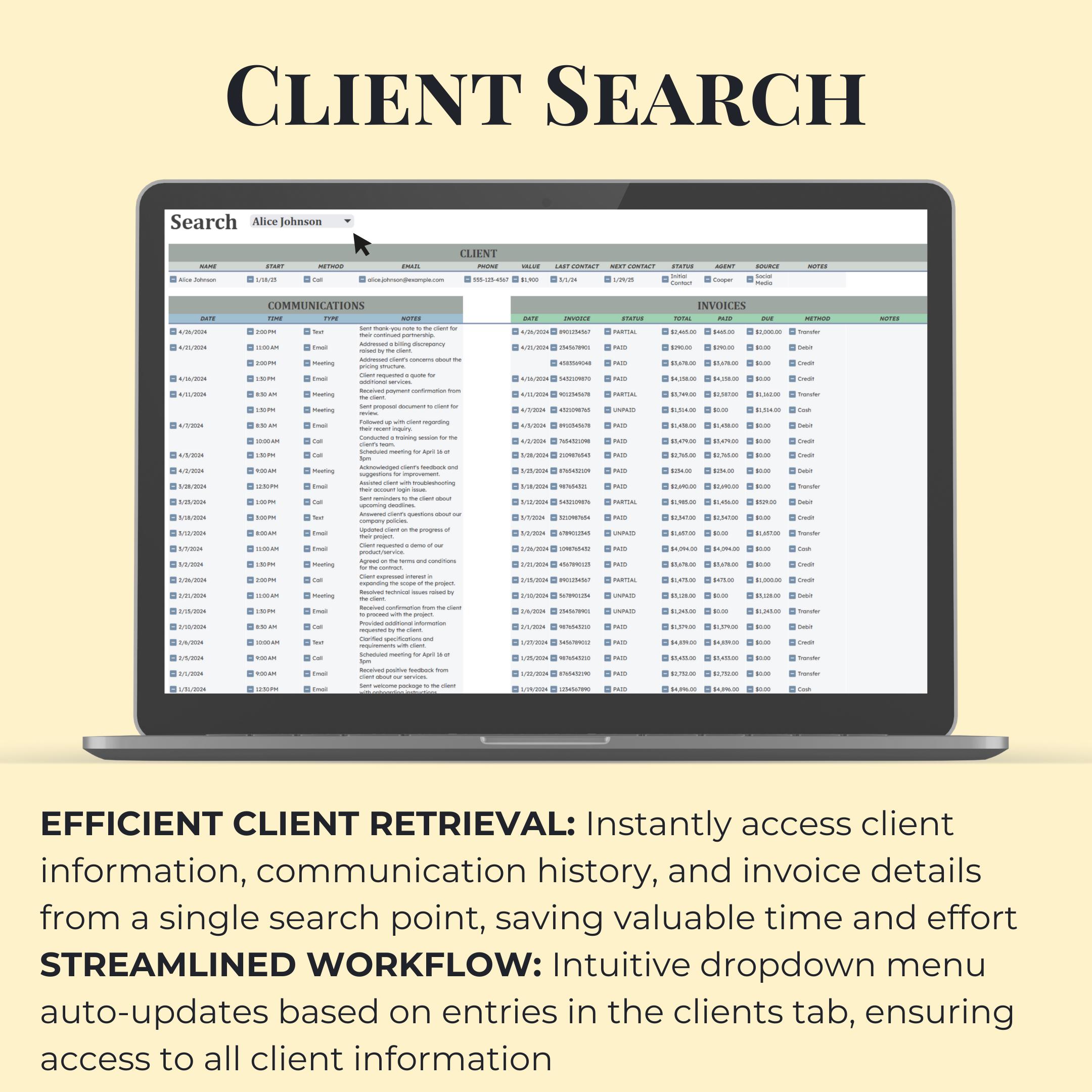 Google Sheets CRM Client & Task Tracker Invoice Customer Payment ...