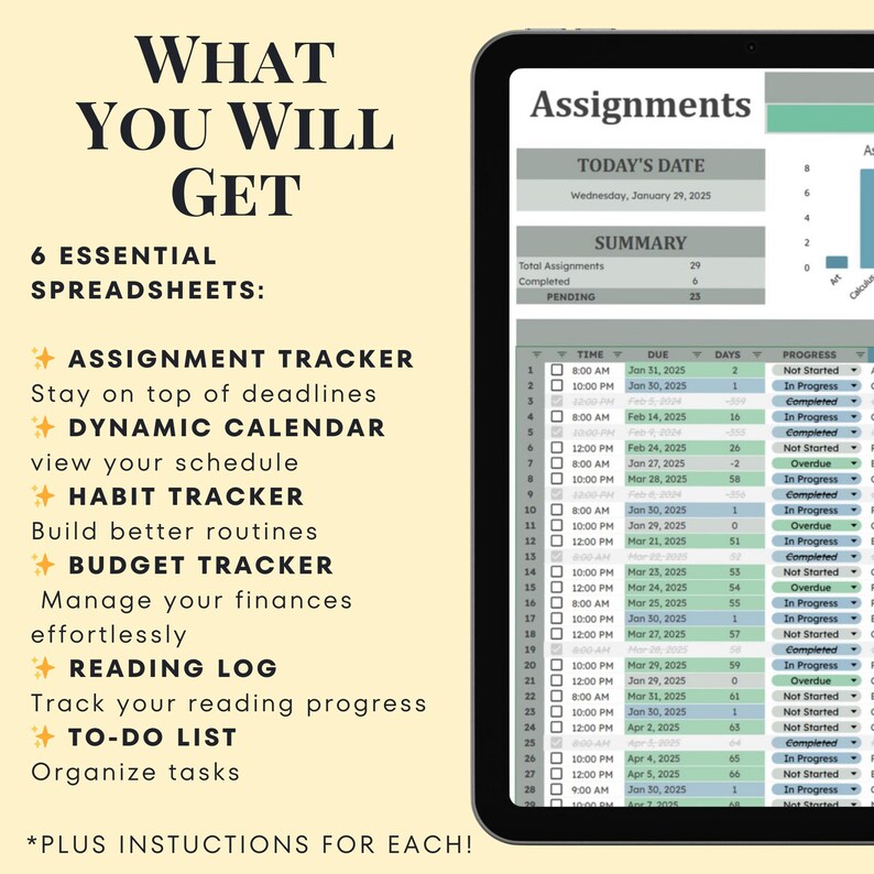 Academic Student Planner: Google Sheets Spreadsheet Template for School ...