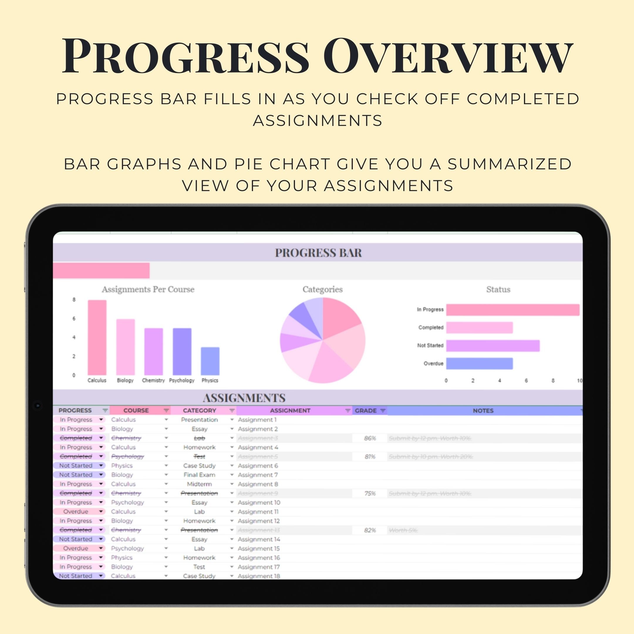 Google Sheets Assignment Tracker Student Planner Academic Template