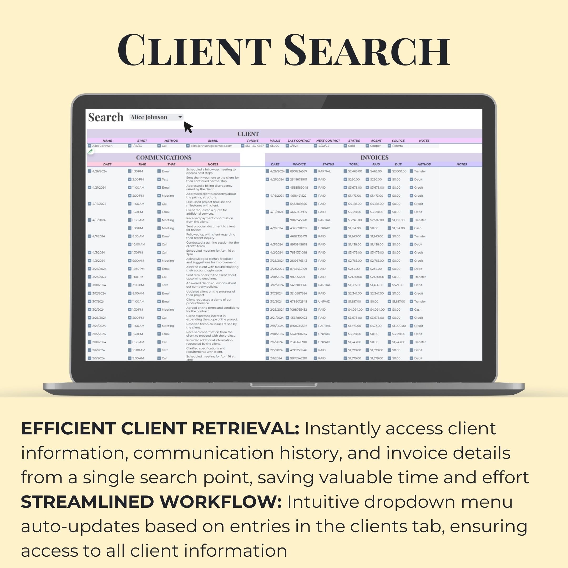 Google Sheets CRM Client & Task Tracker Invoice Customer Payment ...