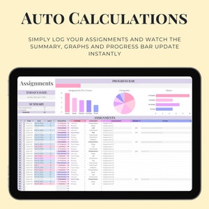 Google Sheets Assignment Tracker Student Planner Academic Template ...