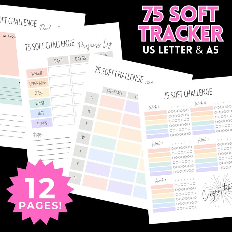 75 Soft Challenge Tracker: Printable Habit & Workout Log (A5, US Letter ...