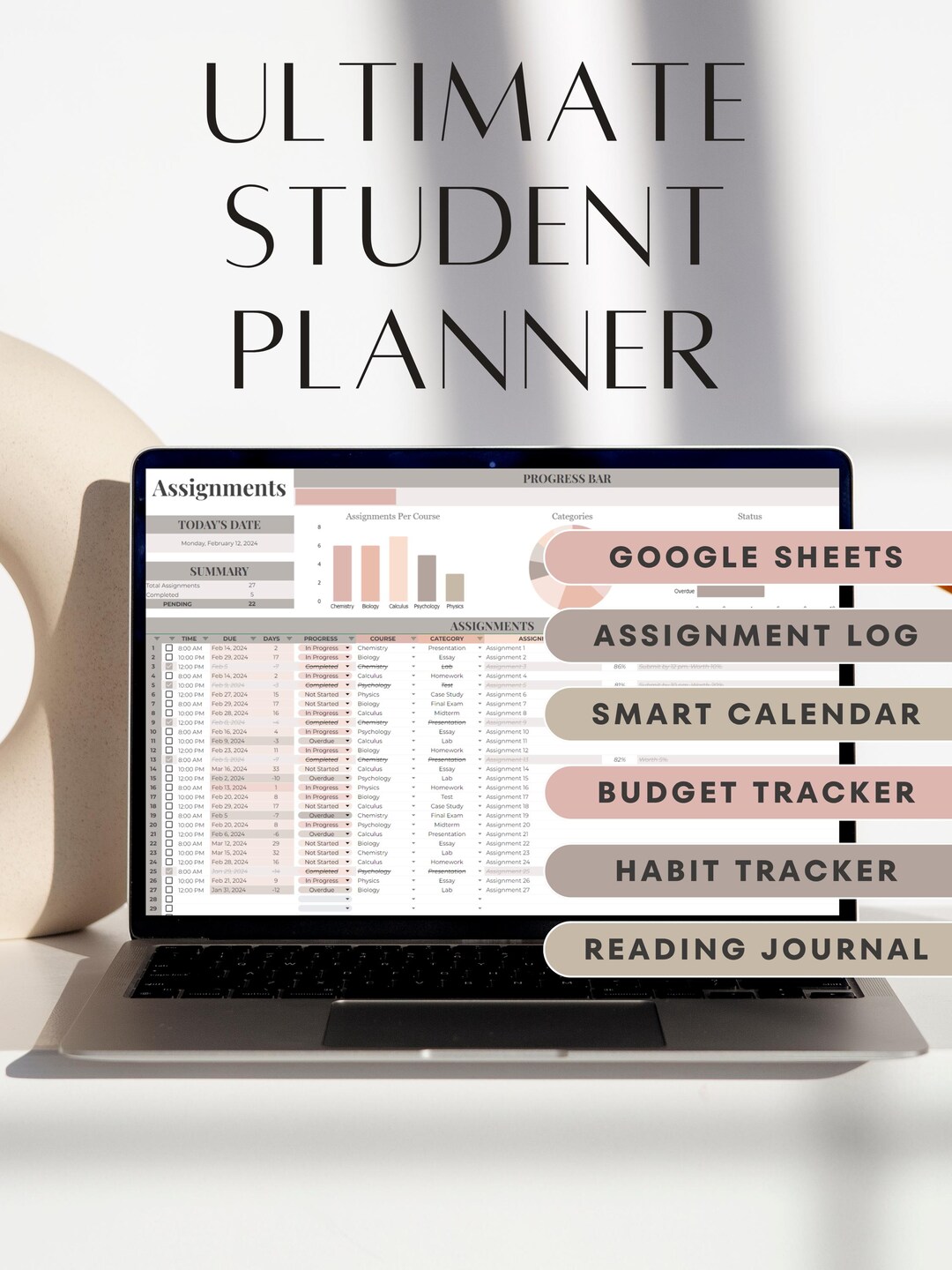 Google Sheets Student Planner Spreadsheet Template School College ...