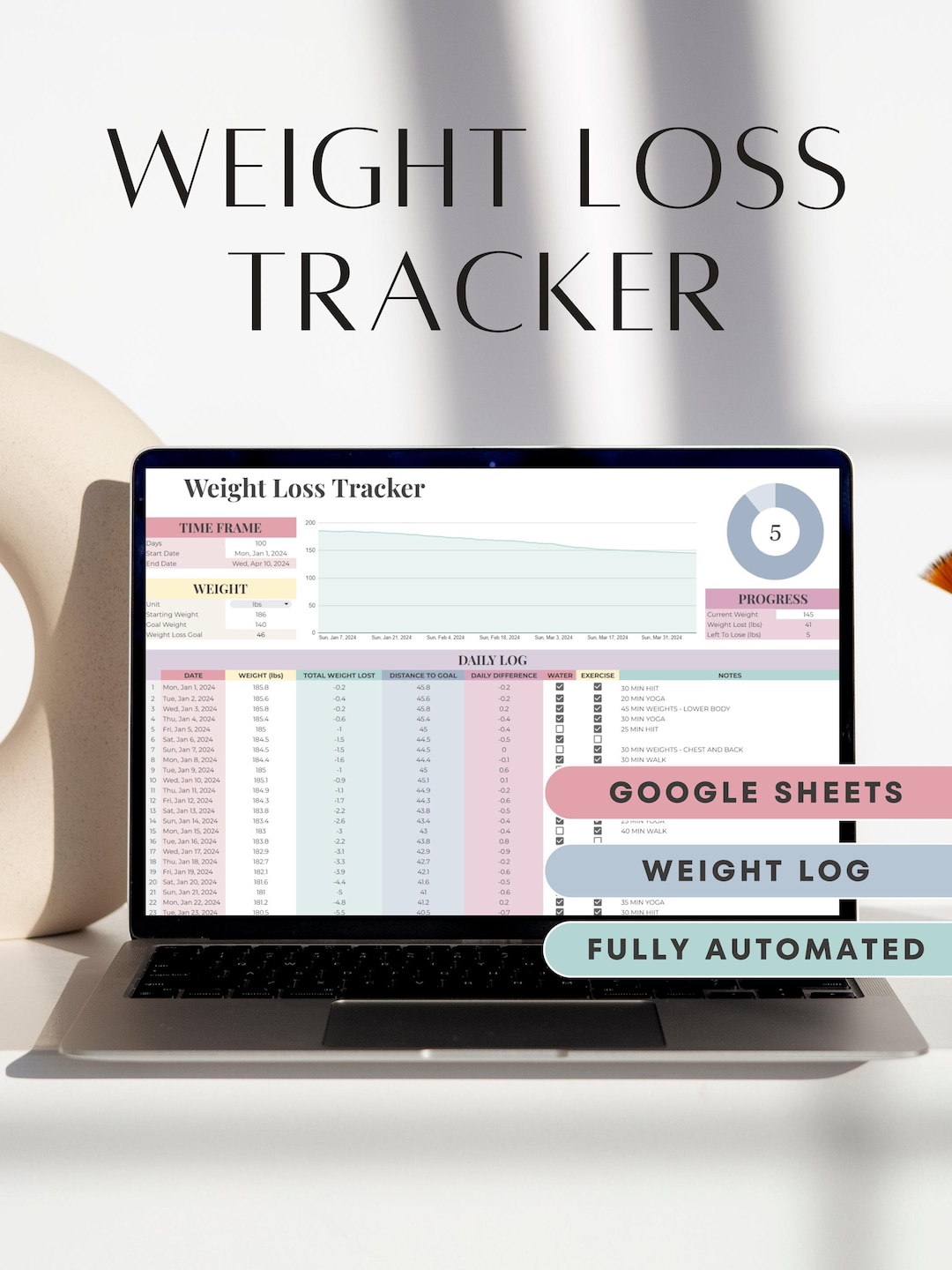 Google Sheets Weight Loss Tracker: Fitness Journal - Etsy