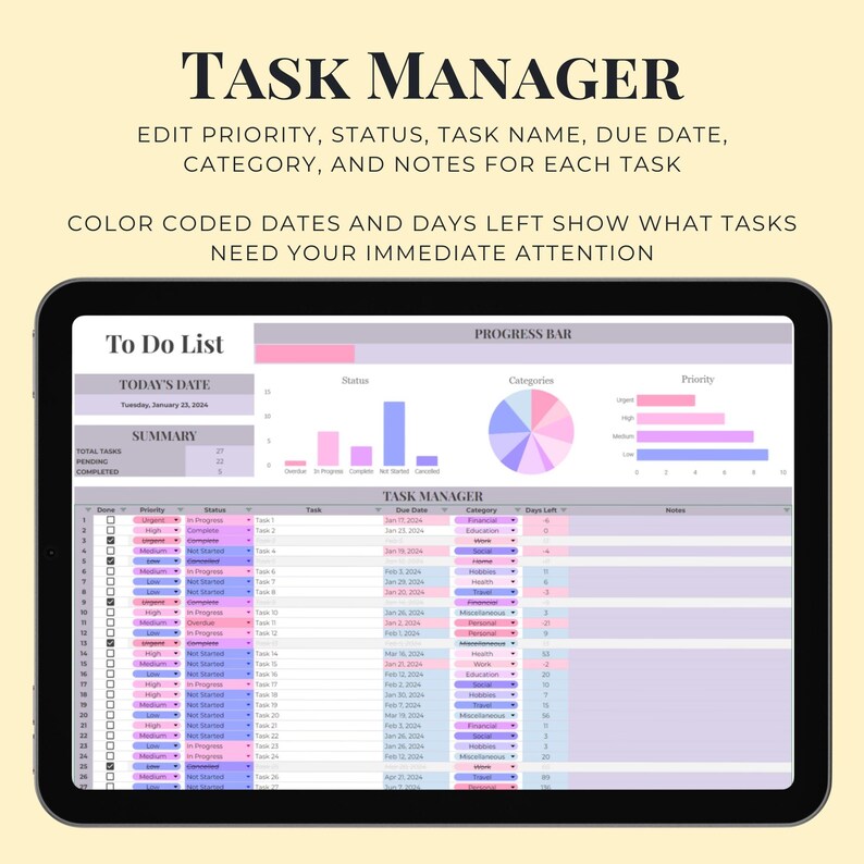 Google Sheets Task Tracker Template to Do List Task Manager Productivity Planner Assignment ...