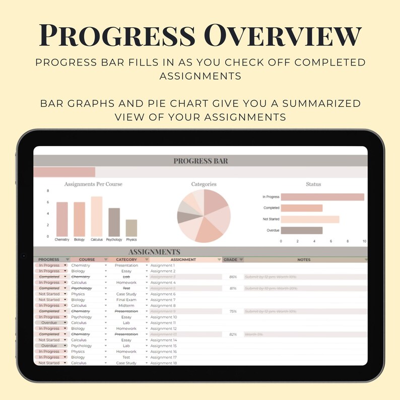 Google Sheets Assignment Tracker Student Planner Academic Planner ...