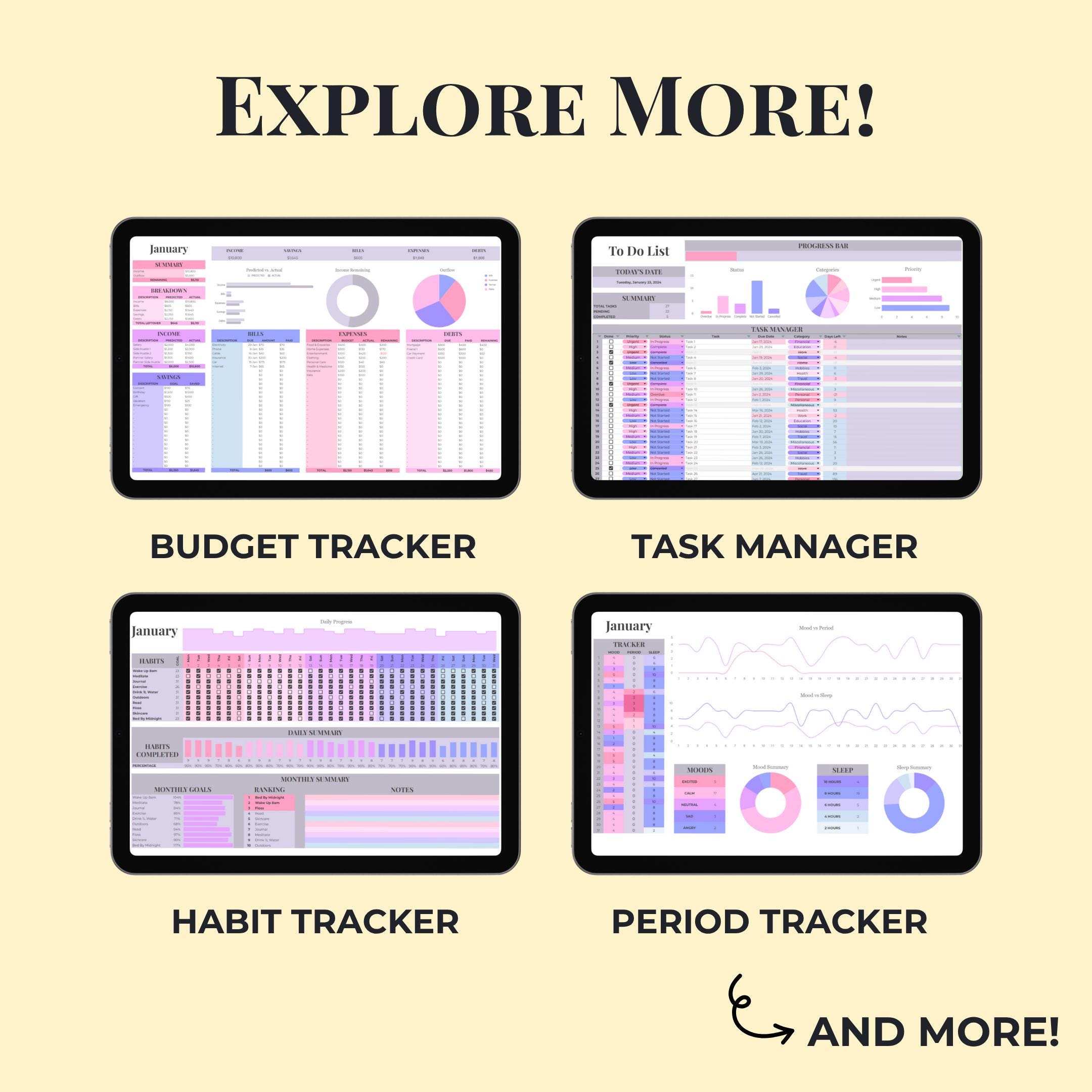 Year at A Glance Calendar Google Sheets Microsoft Excel Full Annual ...