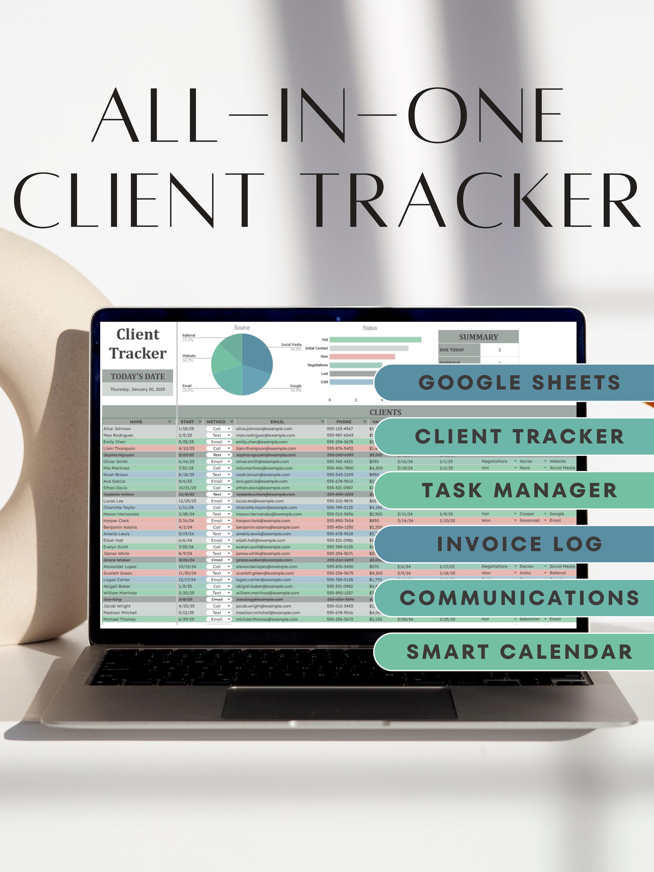 Google Sheets CRM Client & Task Tracker Invoice Customer Payment ...