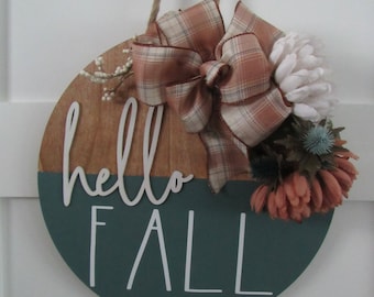 Hello Fall Round Floral Wreath Sign Image Printable Graphic - Etsy