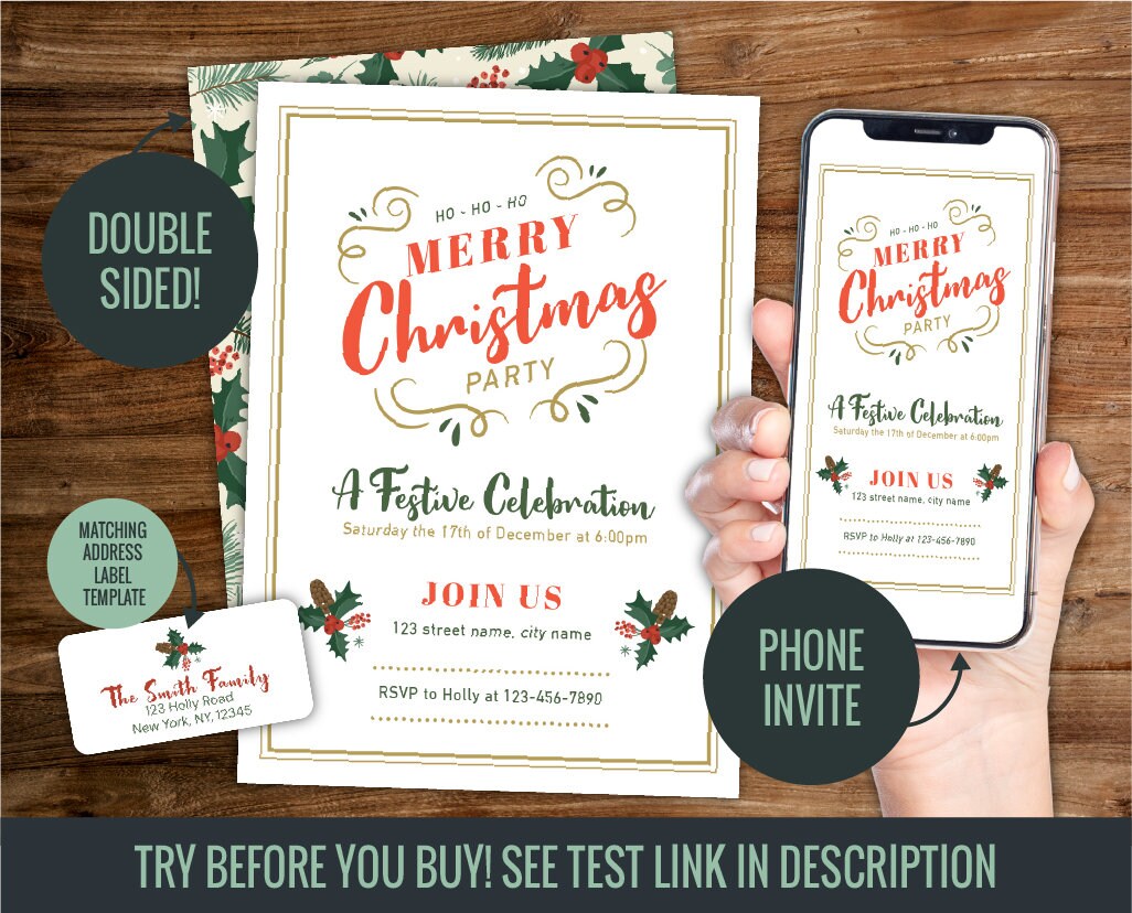 EDITABLE Christmas Party Invitation Digital or Printable Invite A5 5x7 ...