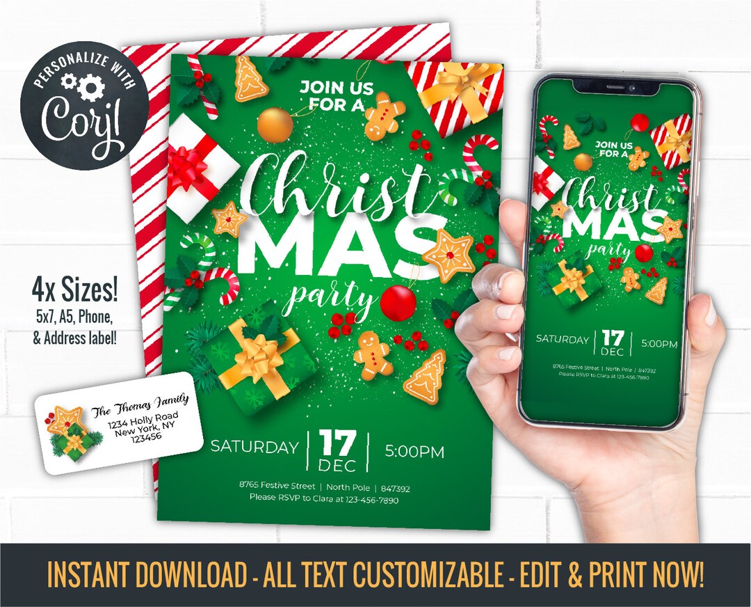 EDITABLE Christmas Party Invitation Digital or Printable Invite A5 5x7 ...
