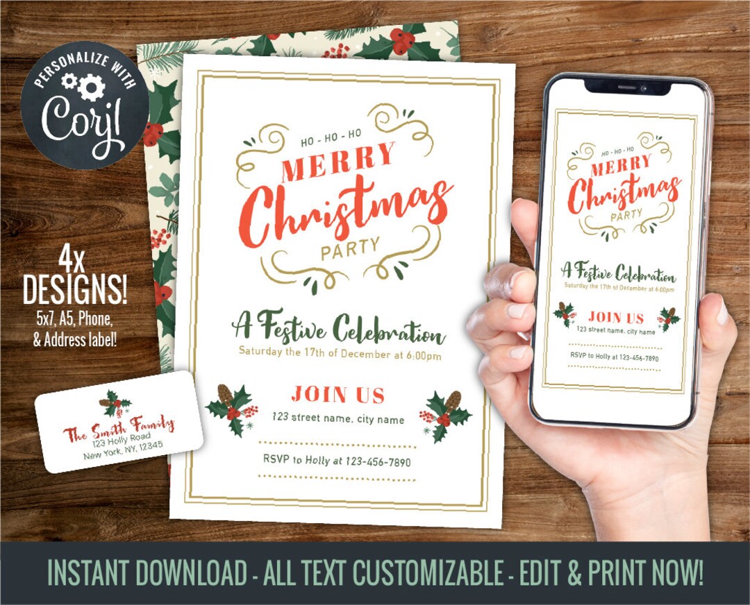 EDITABLE Christmas Party Invitation Digital or Printable Invite A5 5x7 ...