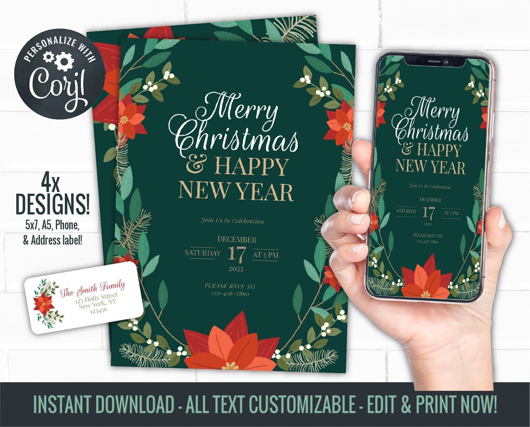 EDITABLE Rustic Christmas Party Invitation Digital or - Etsy