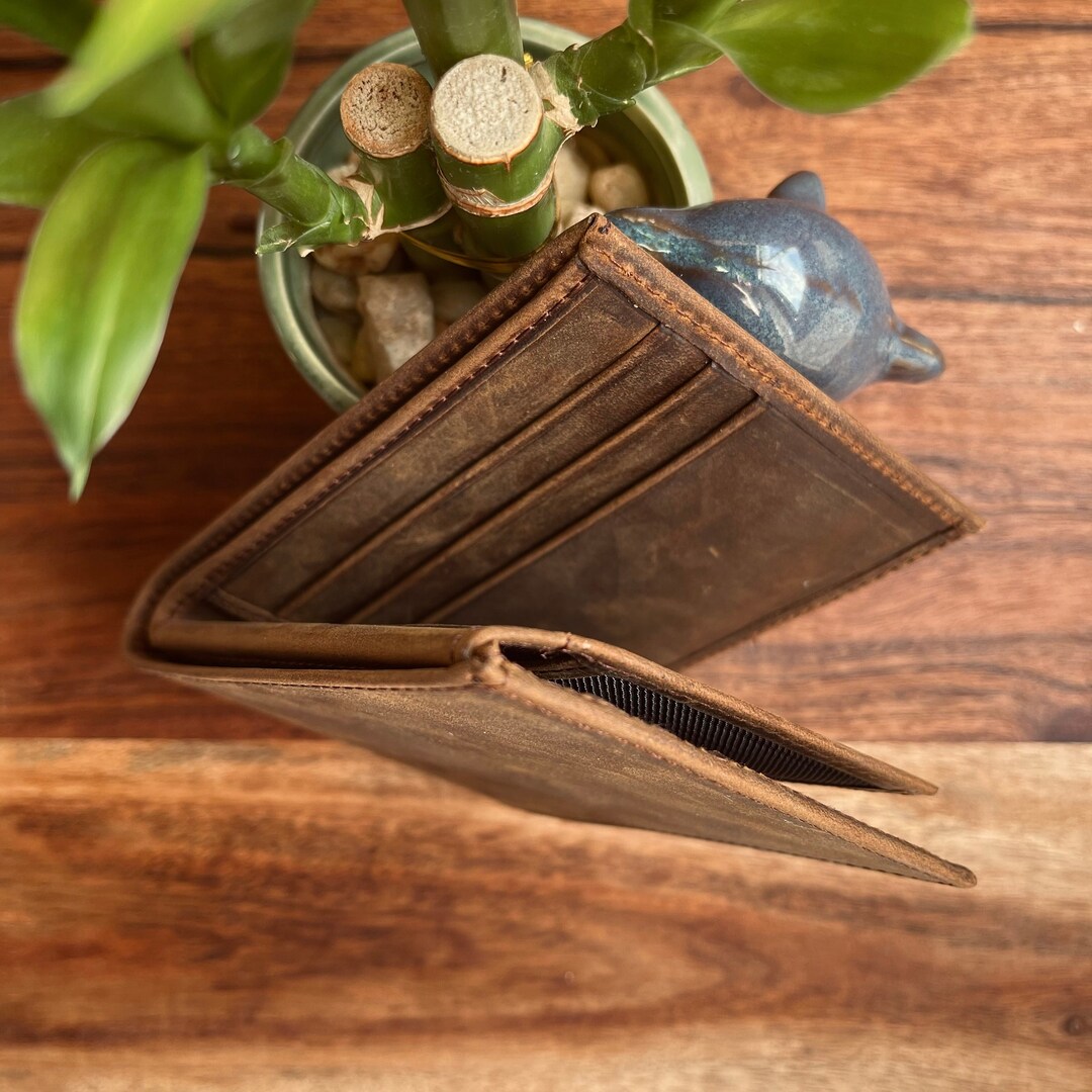 Genuine Brown Leather Wallet for Men, Engraved Wallet, Anniversary Gift ...
