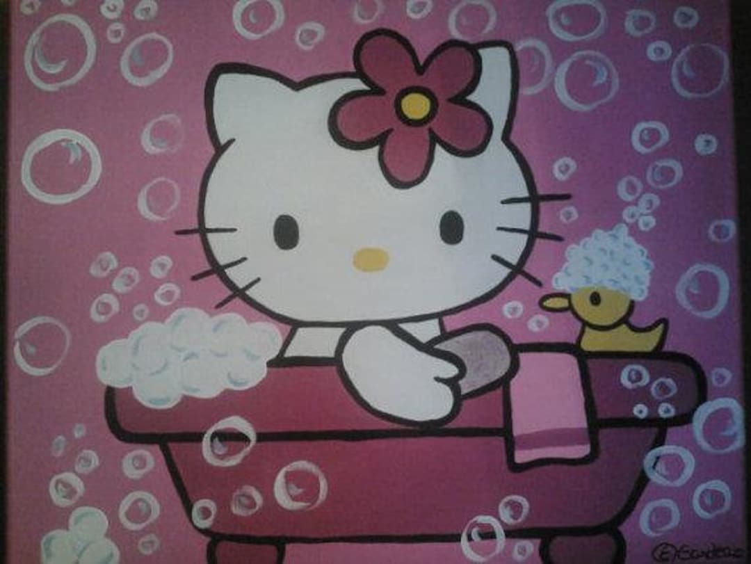 Hello Kitty Bath Time Canvas Painting - Etsy