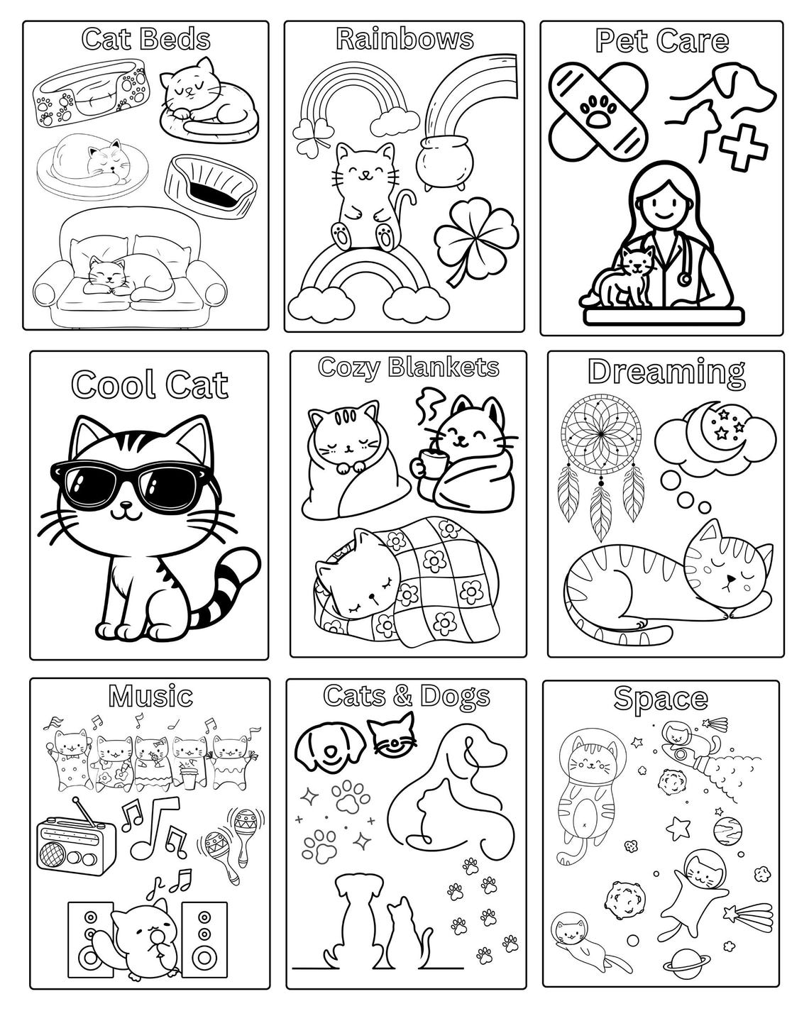 26 Cat Coloring Pages for Kids and Adults. Cute Cats Coloring Printable ...