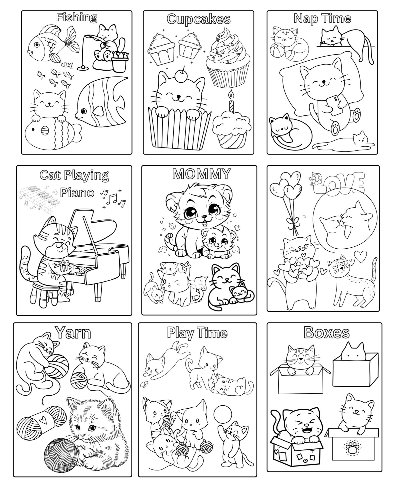 26 Cat Coloring Pages for Kids and Adults. Cute Cats Coloring Printable ...