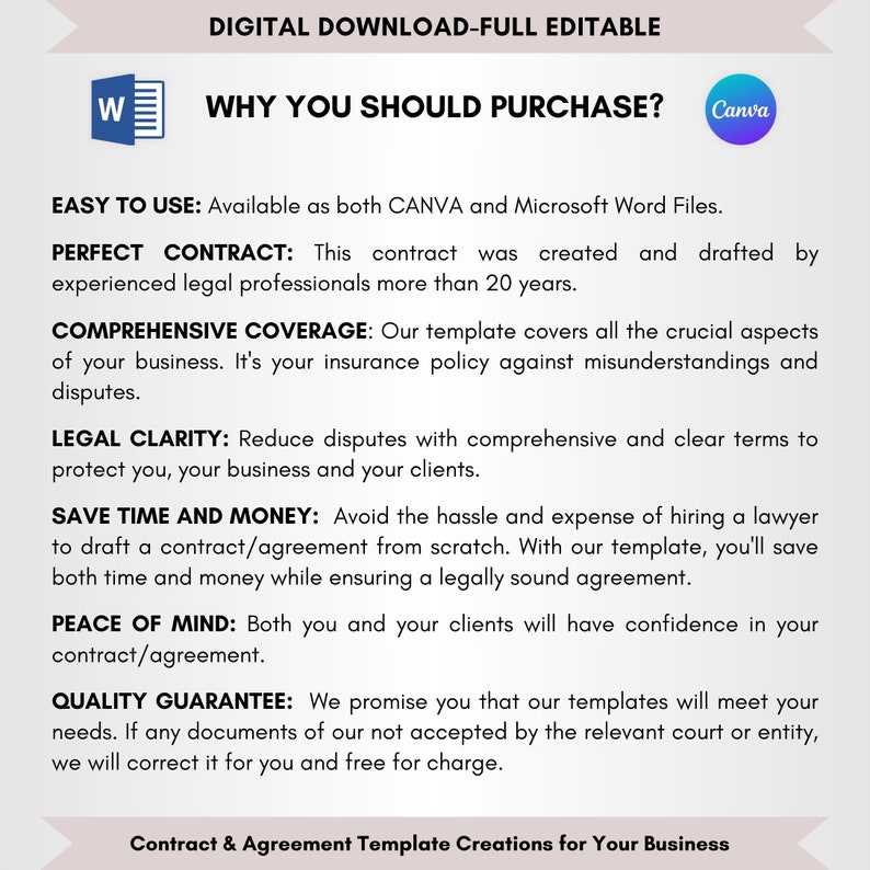 Construction Contract Agreement Template: 9 Pages DIY Editable (CANVA ...