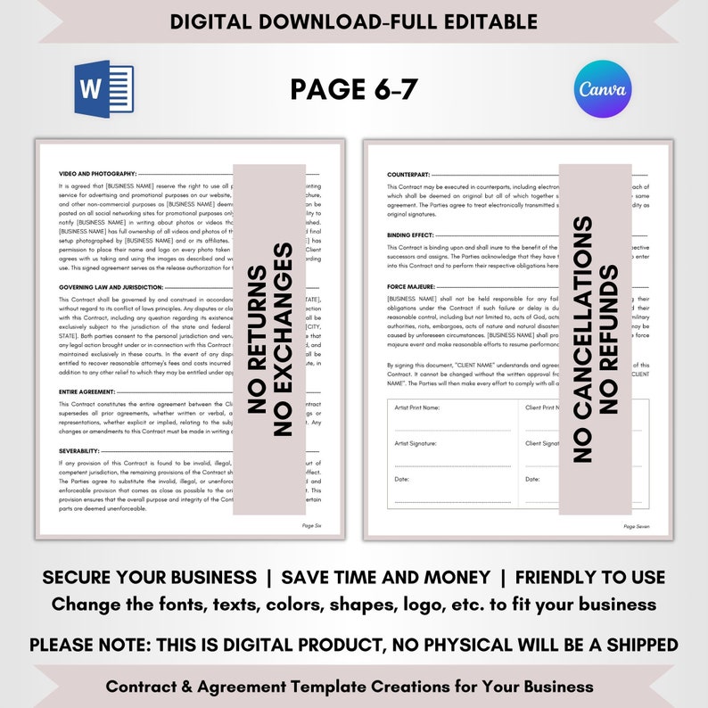 Face Painting Service Contract Template: DIY Editable Forms (digital ...