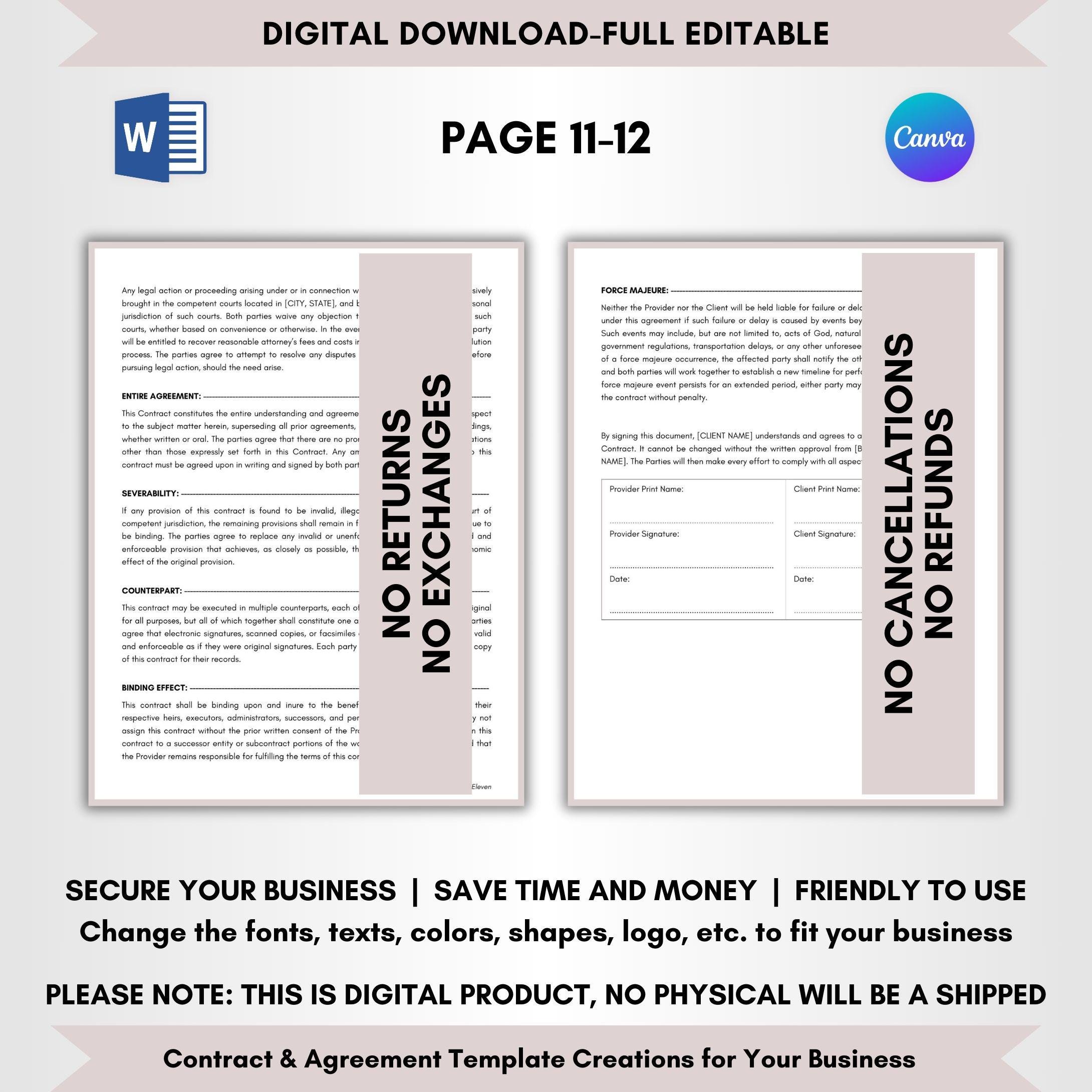 Wedding Stationery Contract Template: DIY Editable, 12 Pages (canva ...