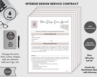 Interior Design Contract Template Fully Editable Canva - Etsy