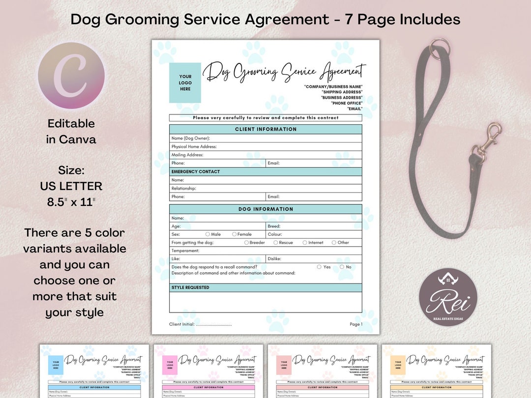 Dog Grooming Service Agreement 7 Page DIY Editable Canva - Etsy