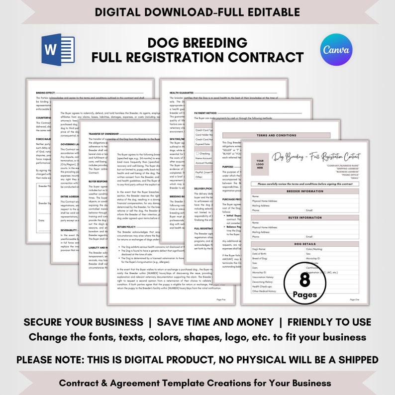 Dog Breeding Contract Template Bundle, 7 Dog Breeder Contract Terms ...