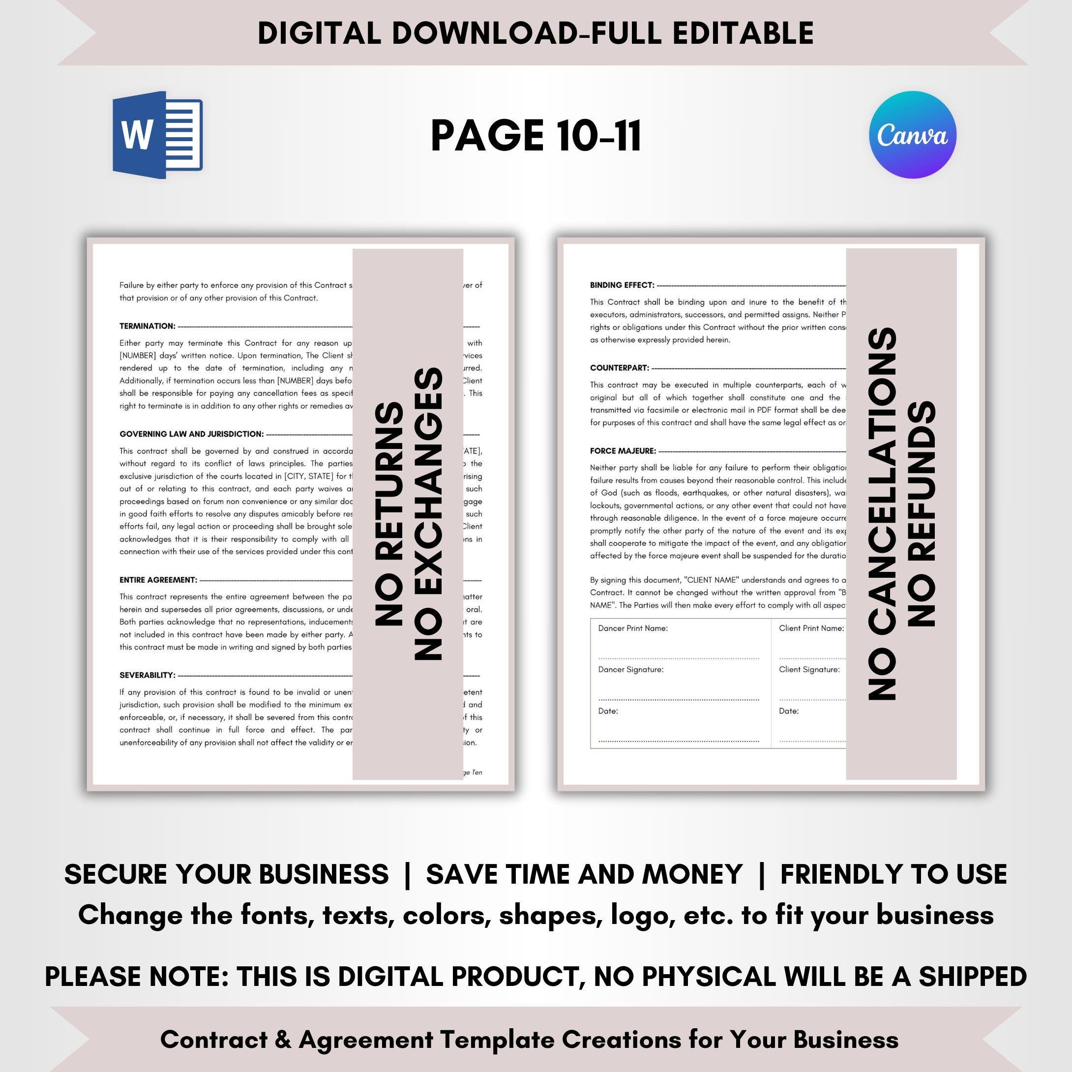 Event Dancer Service Contract Template, 11 Pages DIY Editable, Dance ...