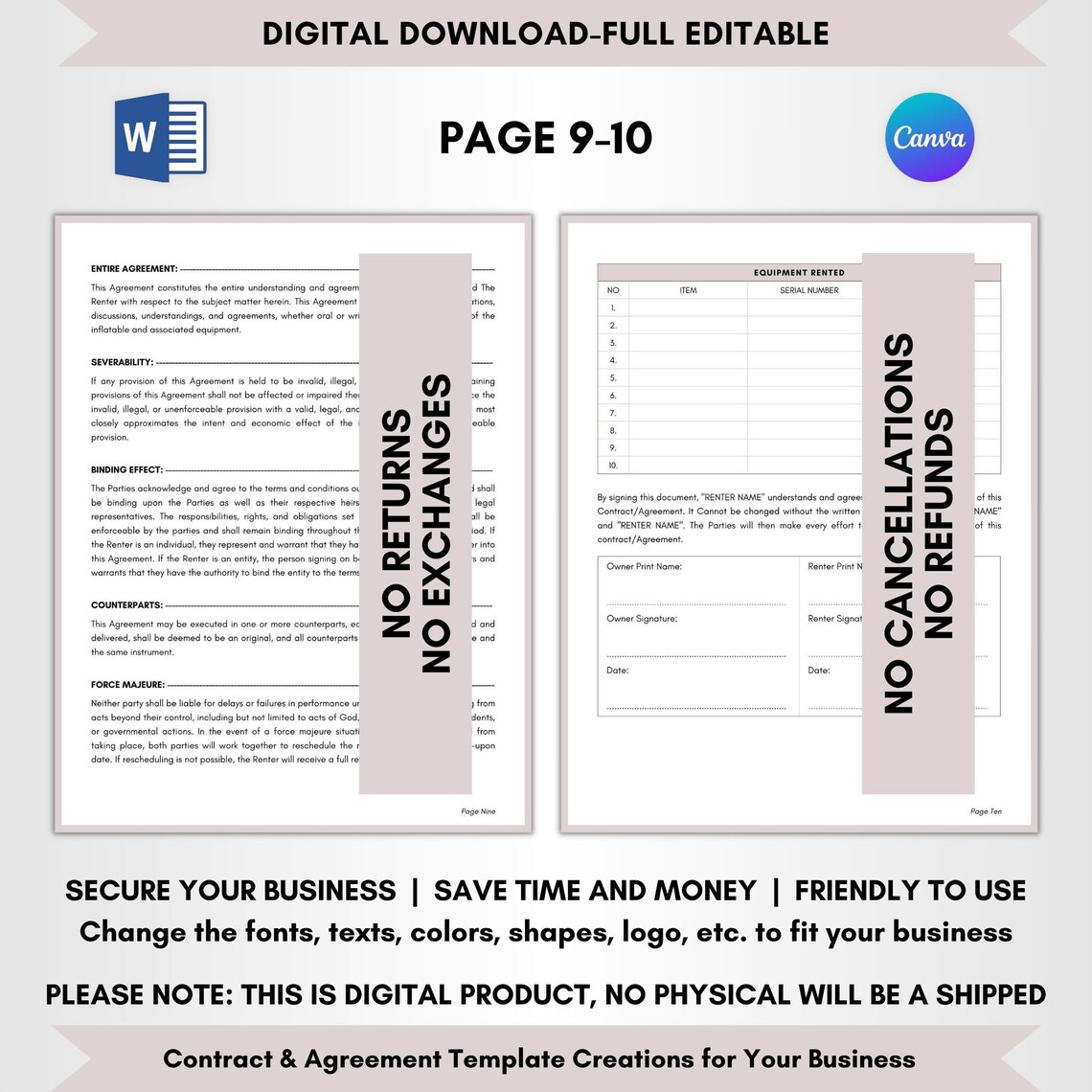 Inflatable Rental Agreement Template, 10 Pages DIY Editable, Inflatable ...