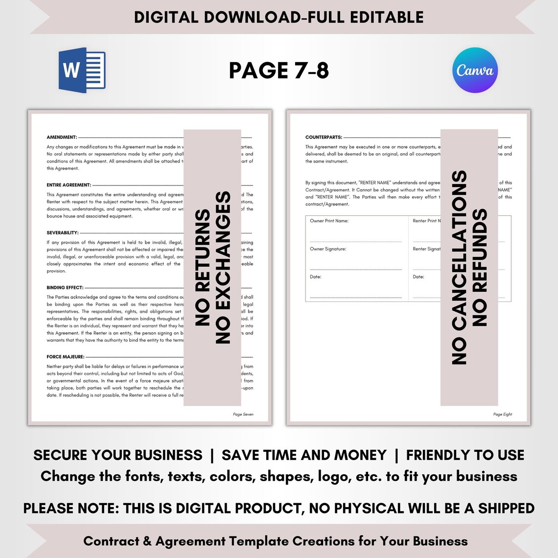 Bounce House Rental Agreement Template, 8 Pages DIY Editable, Moon ...