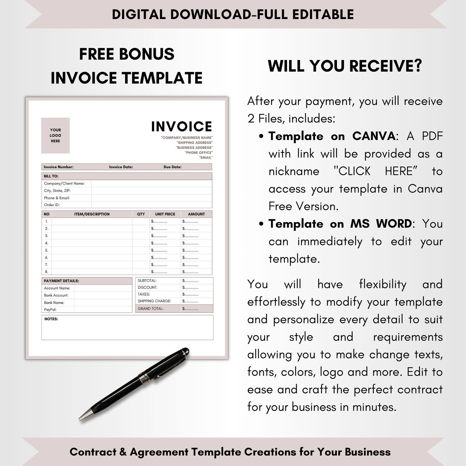 Non-refundable Deposit Agreement Template, 6 Pages DIY Editable ...