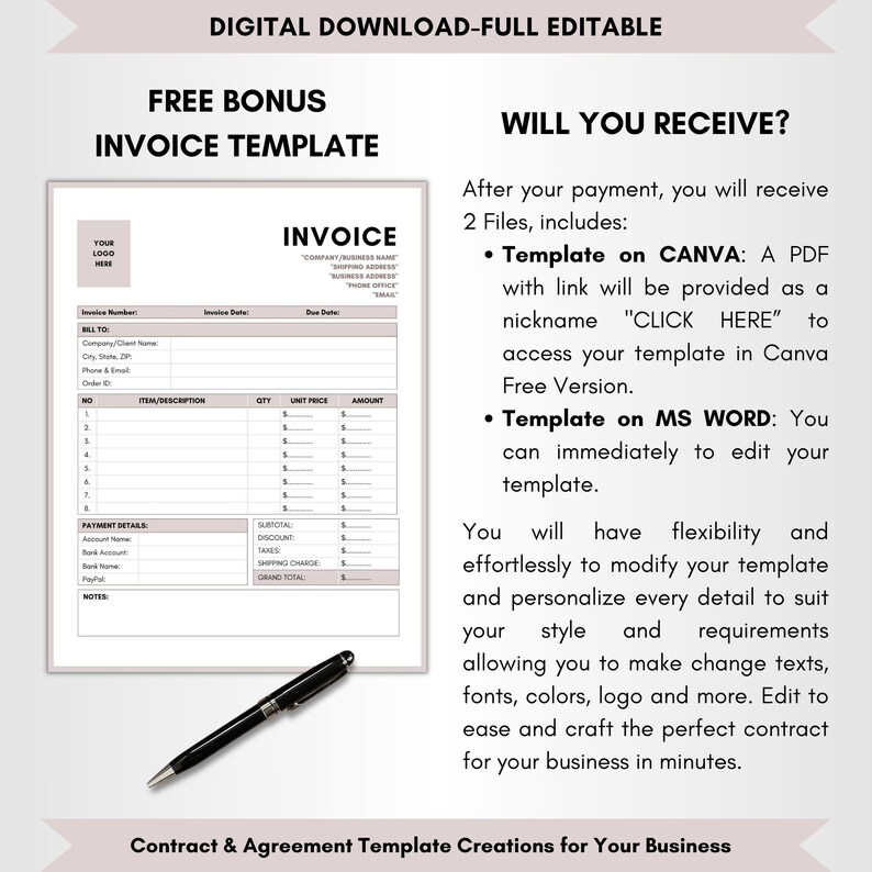 Non-refundable Deposit Agreement Template, 6 Pages DIY Editable ...