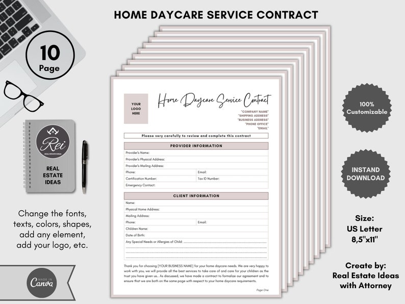 Home Daycare Service Contract Template 10 Page DIY Editable - Etsy